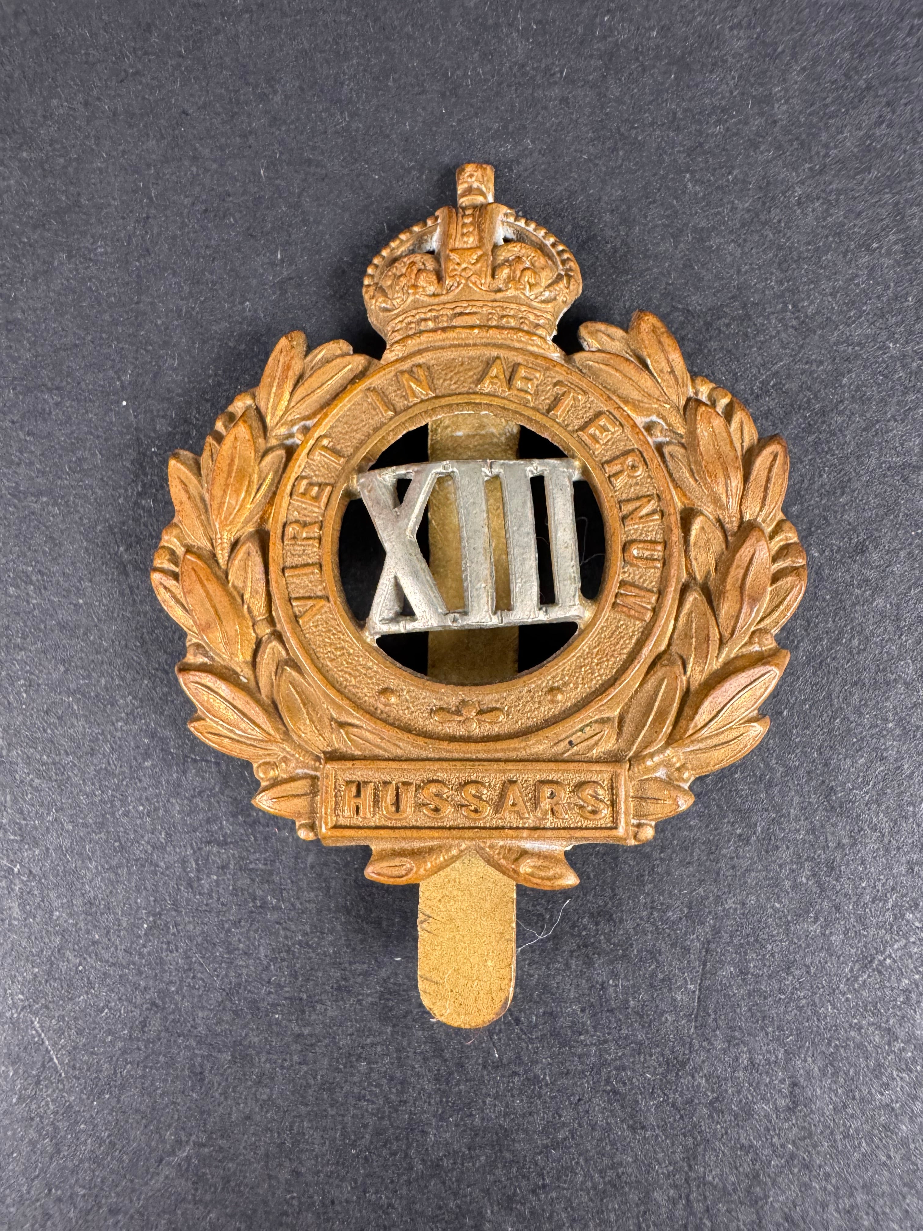 WW1 British Army 13th Hussars Cavalry Cap Badge XIII – Medals-Militaria