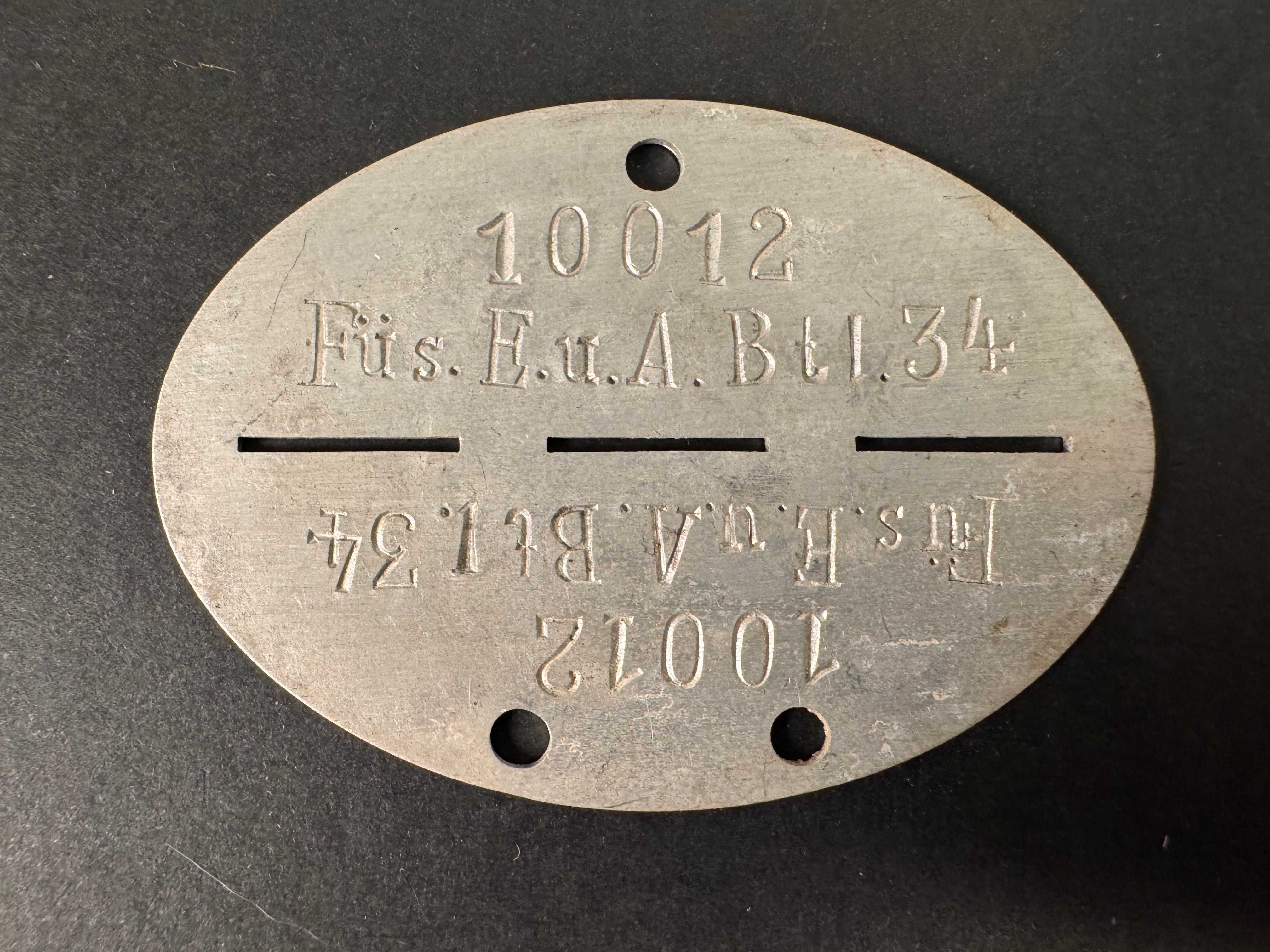 WW2 German Army Dog tag ID Disc FUS.E.U.A.BTL.34 – Medals-Militaria
