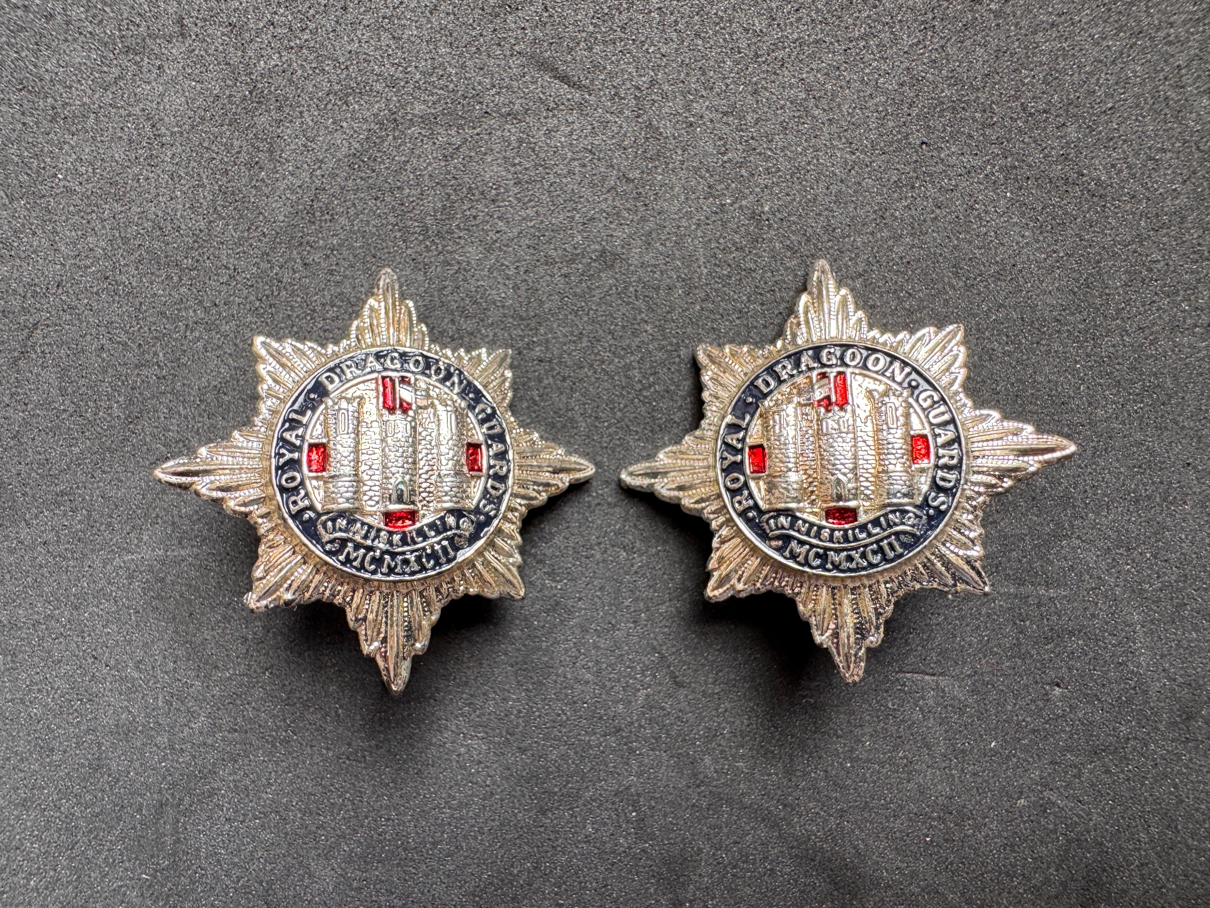 British Army Royal Dragoon Guards Officer Collar Badges – Enamel Pair ...